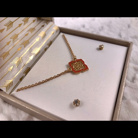 Jewelry | Diamond Shape Red And Gold Necklace | Poshmark